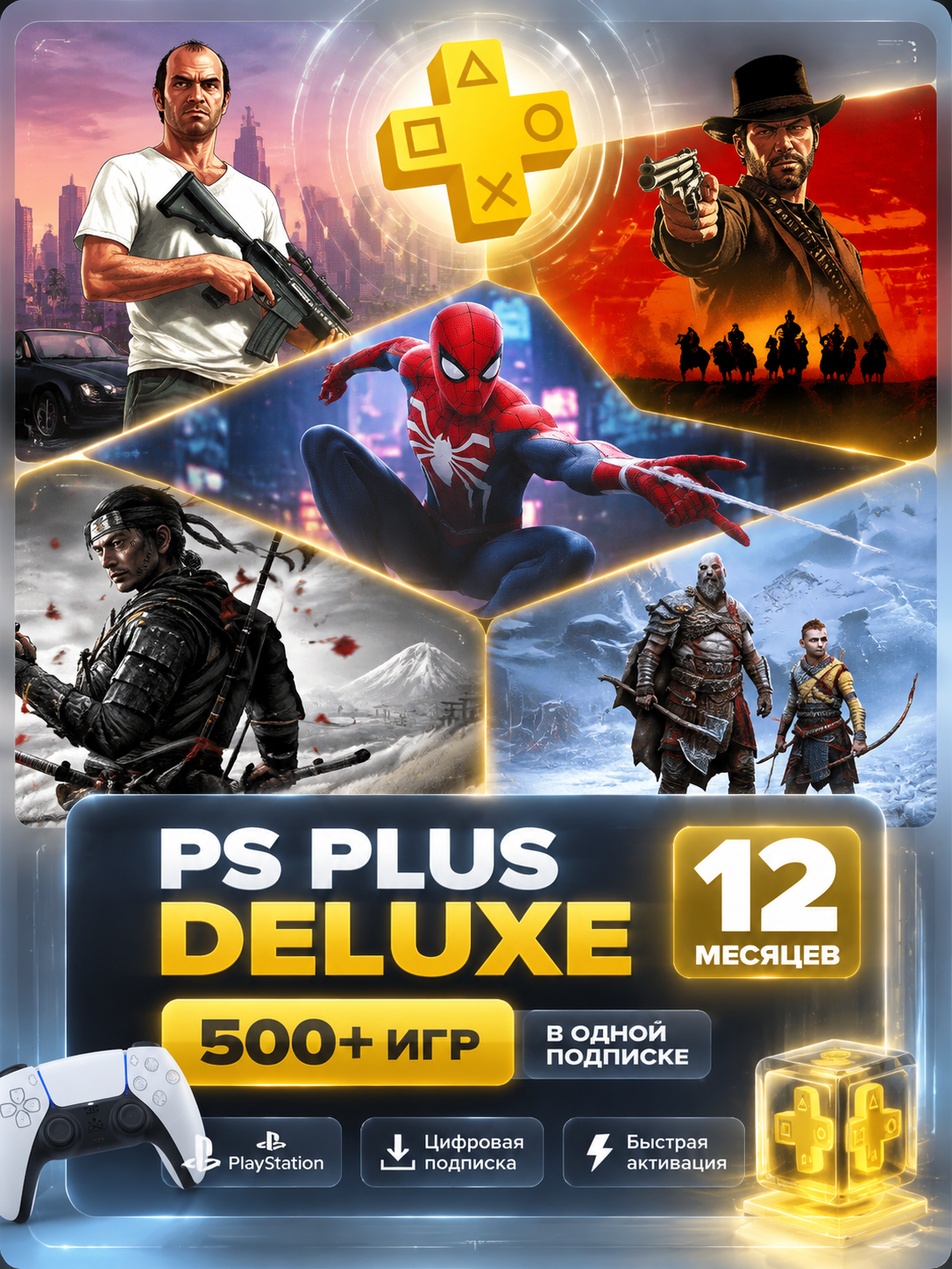 Подписка PS Plus Deluxe на 12 месяцев для PS4 и PS5 цифровая версия P2