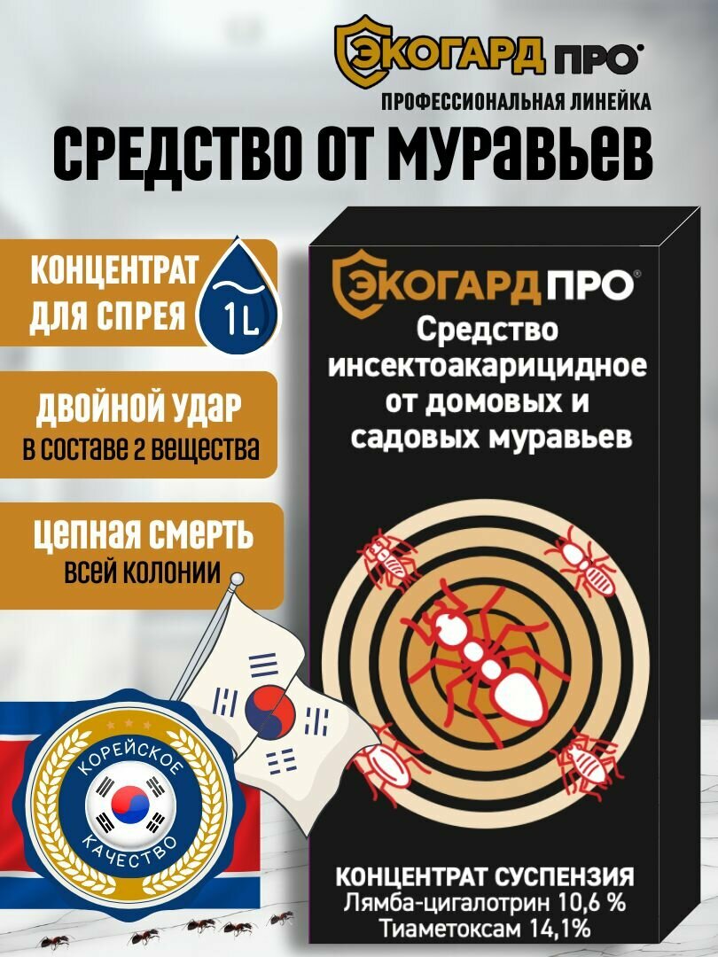 Средство от муравьев экогардпро. Концентрат на 1 литр инсектицид для приготовления раствора