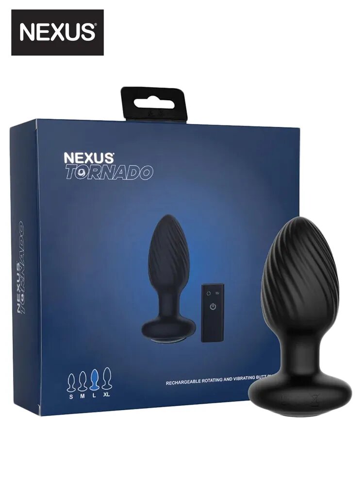 Nexus Анальная вибровтулка Tornado Large с функцией вращения, черная (11 см х 4.6 см)