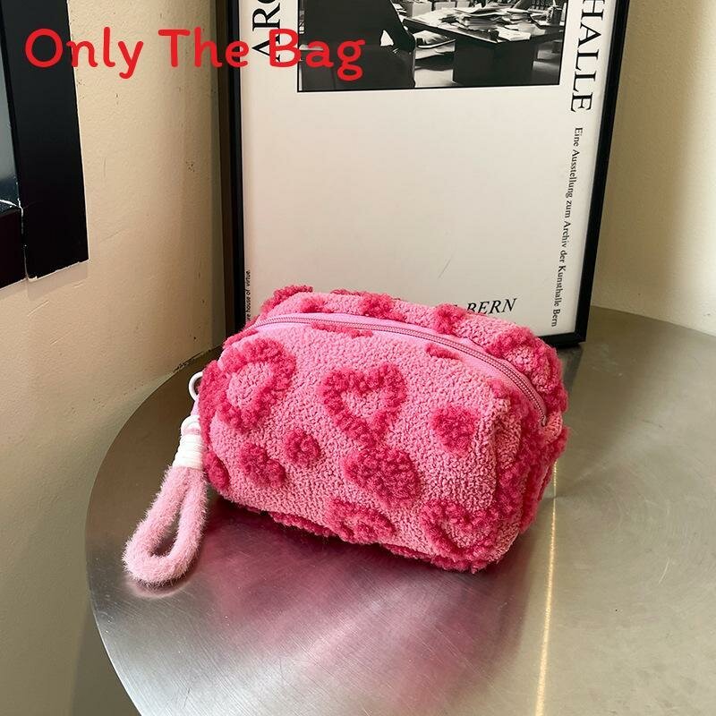 Soft plush makeup and pen organizer with large capacity for home and school use, rosepink