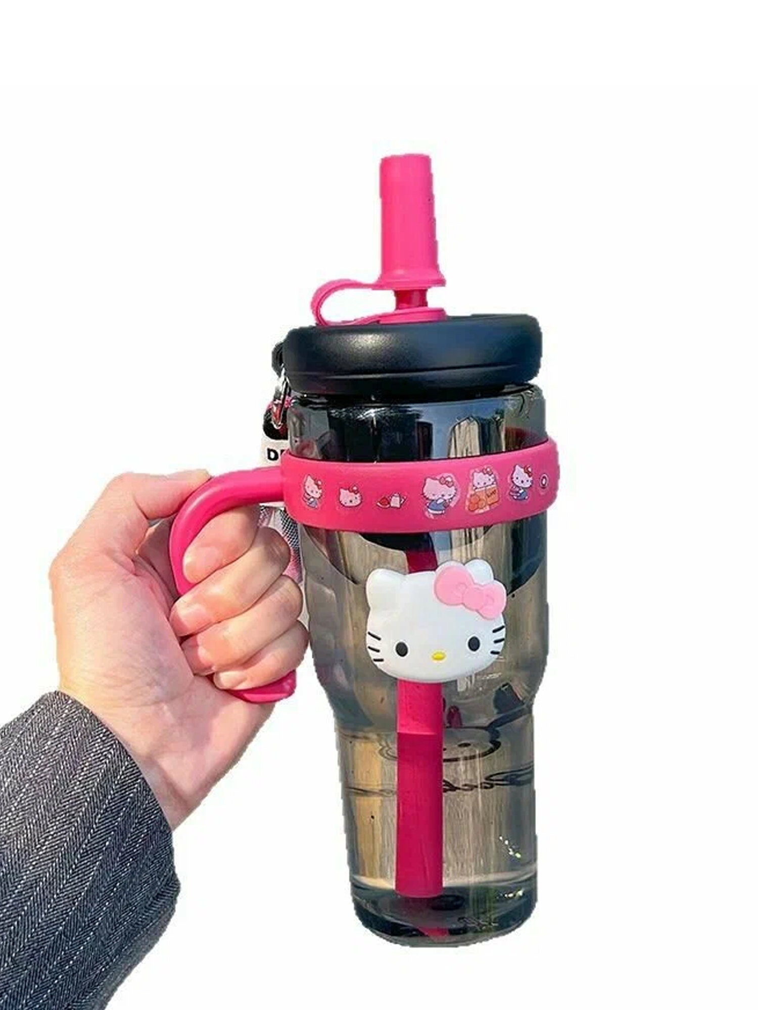Розовый и черный, Sanrio Hello Kitty соломенная чашка, 800ML