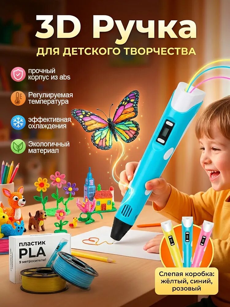3д ручка с набором пластика и трафаретами, 3d для девочек и мальчиков