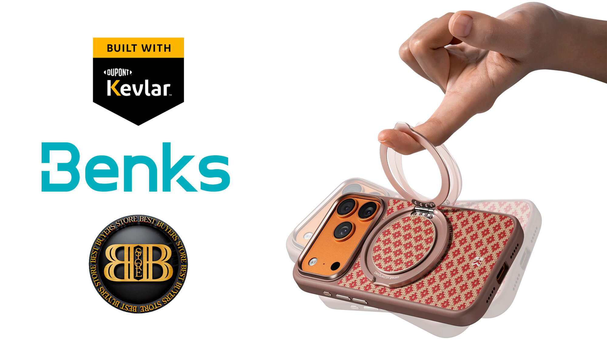 Магнитный держатель-кольцо для смартфона Benks ArmorPop Magnetic Phone Grip L56, с функцией подставки, Aramid Fiber, Оранжевый