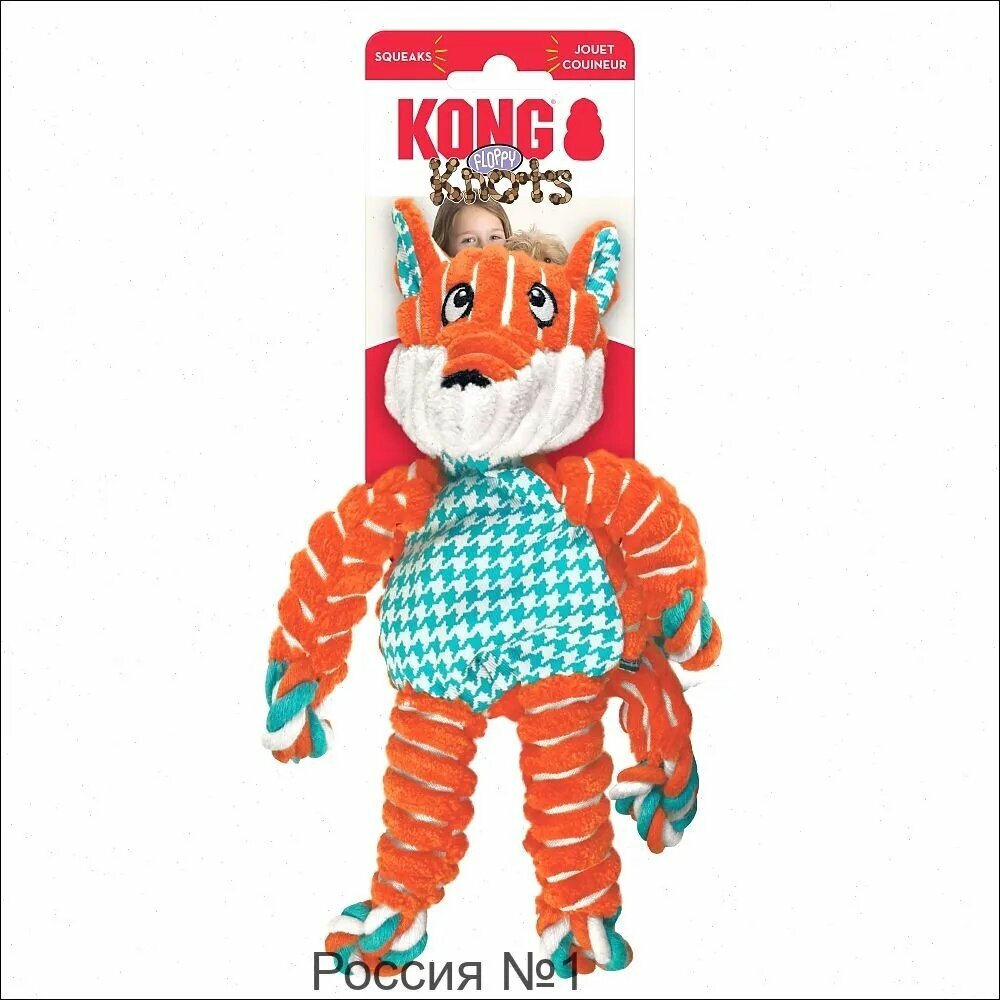 Kong Floppy Knots Fox Игрушка для собак Лиса с хрустящими узелками, M/L,39 см