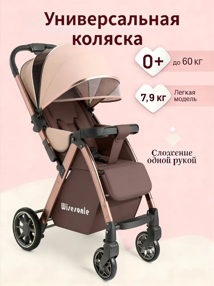 Универсальная коляска 2 в 1 с большими колесами и двойной защитой для новорожденных, легкий механизм складывания, 5 уровней наклона, идеальна прогулок с малышом!