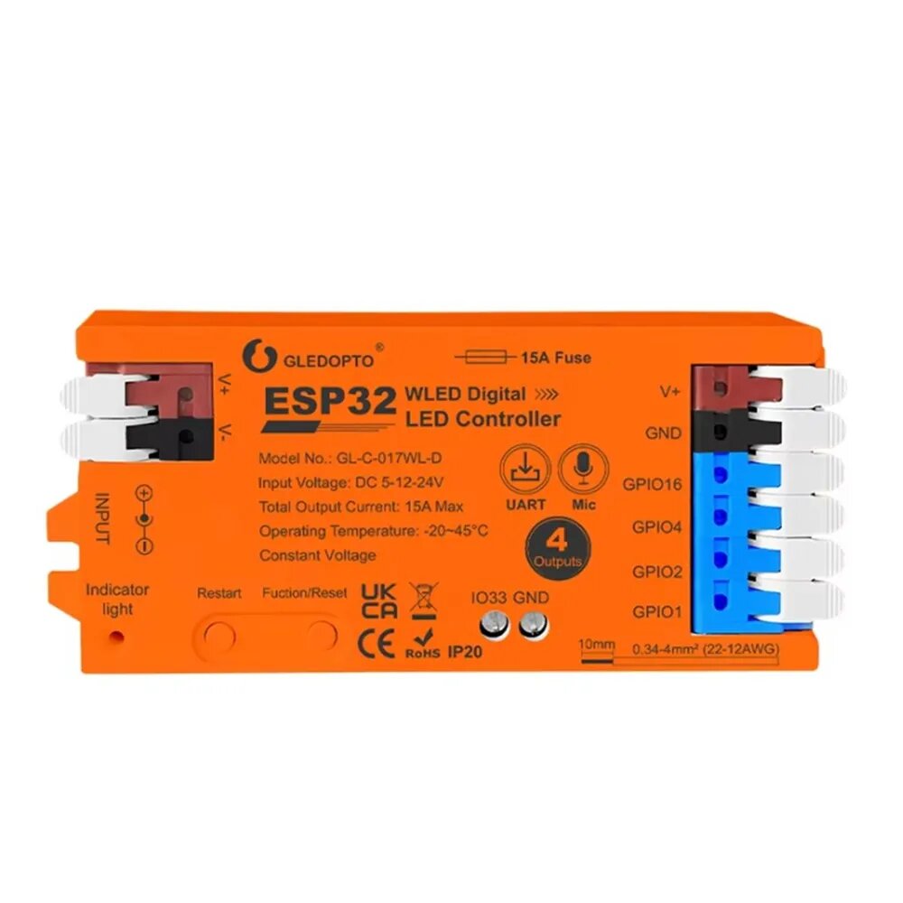 Контроллер ESP32 WLED с 4 выходами, предохранитель 15 А, микрофон, звук, динамическая подсветка, самодельное энергосберегающее реле, преобра