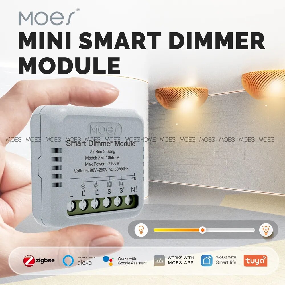 Moes диммер на 2 канала ZigBee ZM-105B-M-MS, встраиваемый, серый