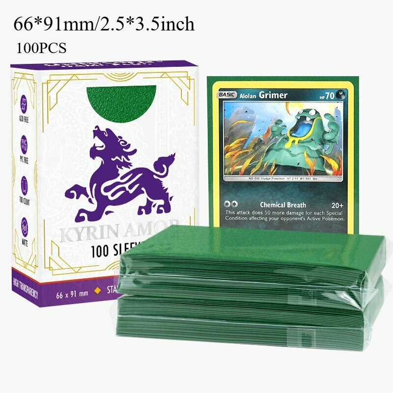 100 шт. Прочные карманчики для карт 66x91мм Изумрудный, Grass green