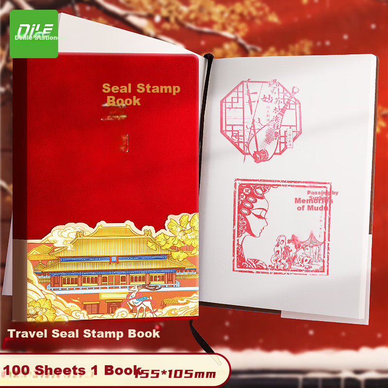 DiLe Красная книга для сбора марок 100 страниц для посещения туристических достопримечательностей Цвет：Альбом для марок