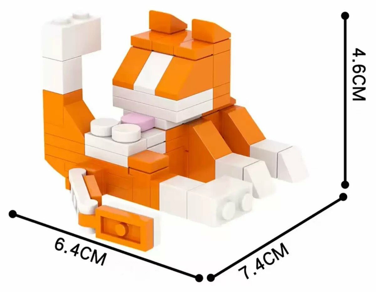 Конструктор MOC оранжево-белая кошка, мини-детали, милый кот-фигурка на рабочий стол, подарок