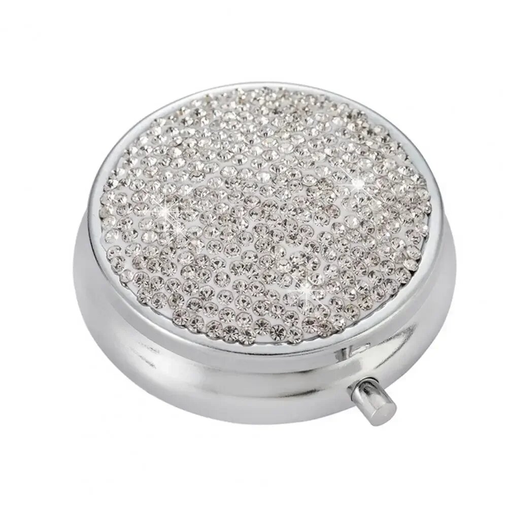 Блестящий кристальный органайзер для таблеток Round White