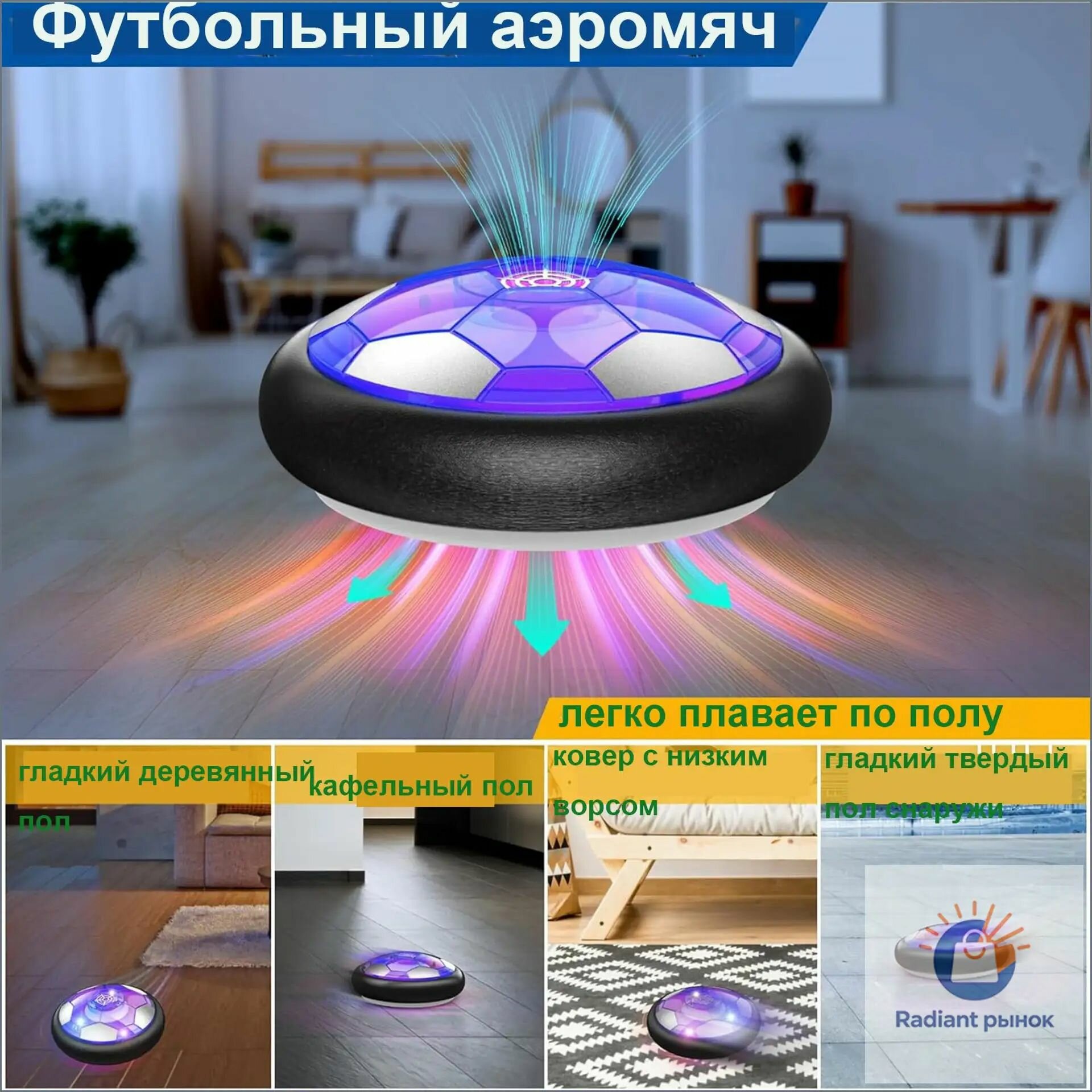 Светящийся воздушный мяч, футбольный воздушный мяч, мяч для помещений (18 см), перезаряжаемый через USB