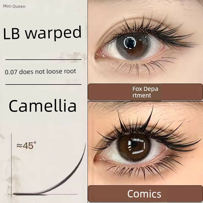 Ресницы 0.07LC manga camellia, наращенные, в стиле «лиса», широкий угол, одиночные и многожильные, ультрамягкие, в