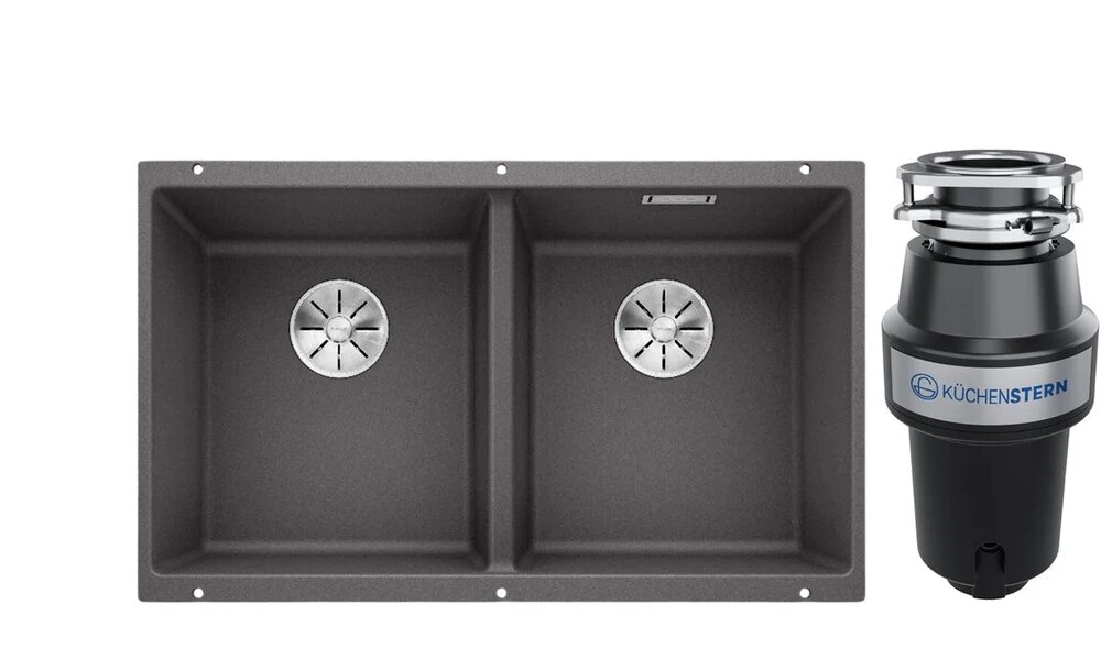 Комплект Мойка Blanco Subline 350/350-U 75x46, темная скала, искусственный гранит / Измельчитель KUCHENSTERN Muhle 351MU35 механический, нержавеющая сталь