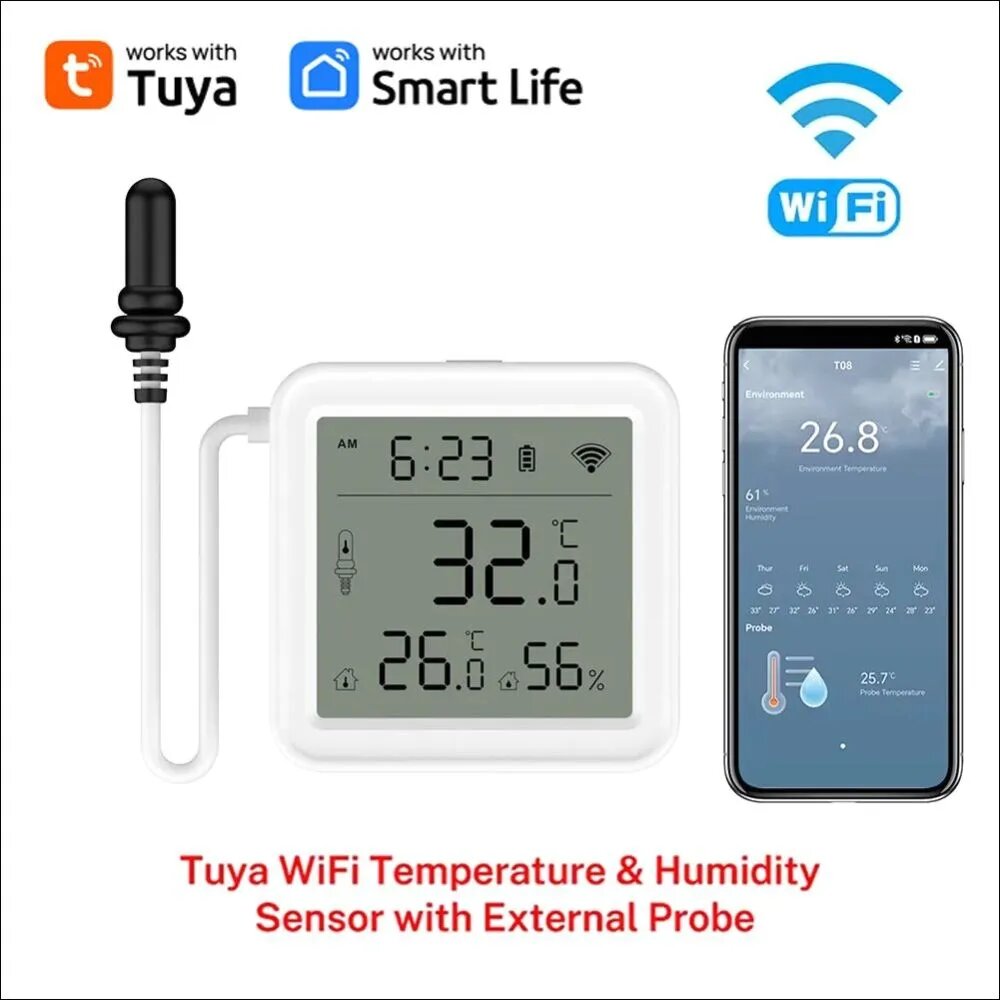 Tuya Wi-Fi датчик температуры и влажности, градусник для инкубатора, бани