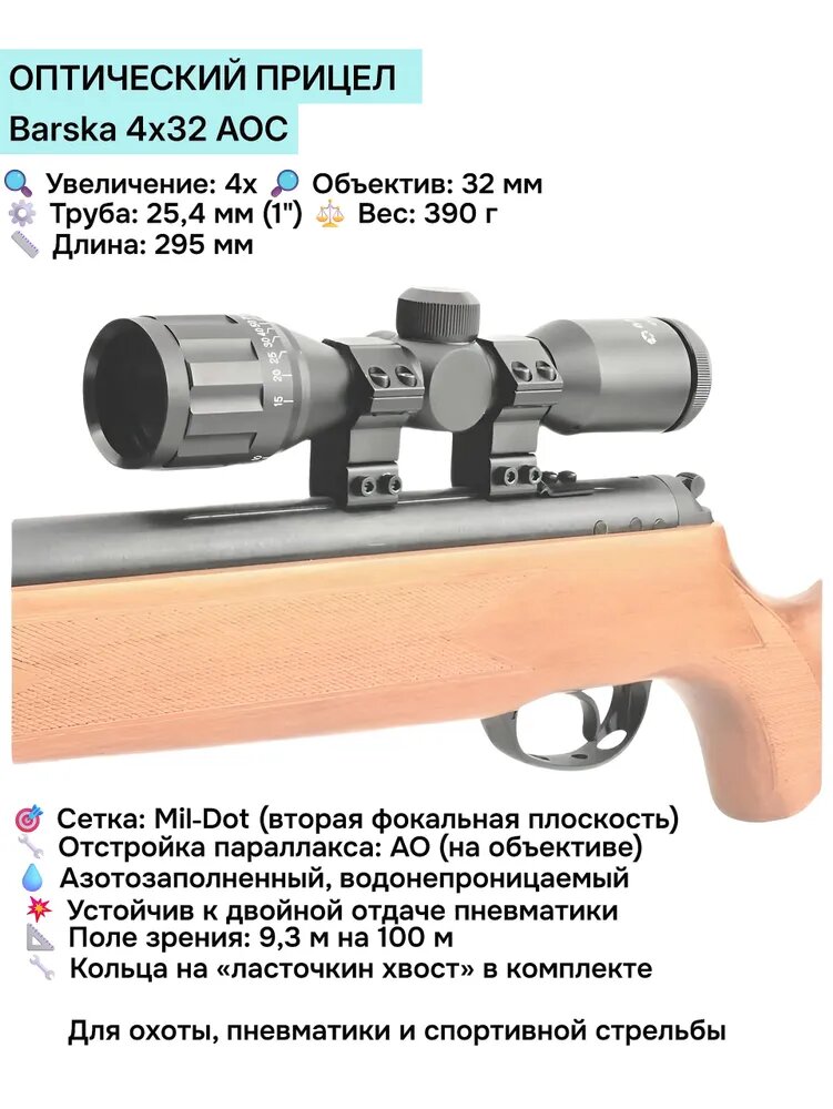 Оптический прицел Barska 4x32 AOC с кольцами Ласточкин Хвост