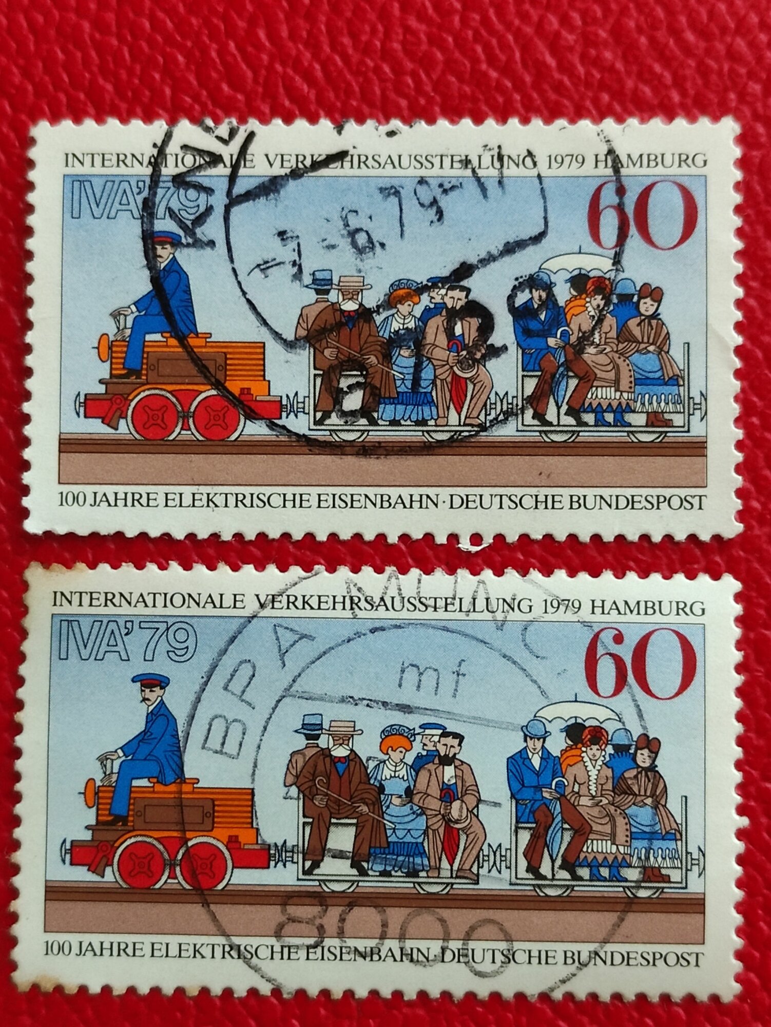 Марки Германия 1979. Разновидности - разные цвета, бумага. Ретро поезд. Серия: "Международная транспортная выставка/International Traffic Exhibition". Гашение. Редкость