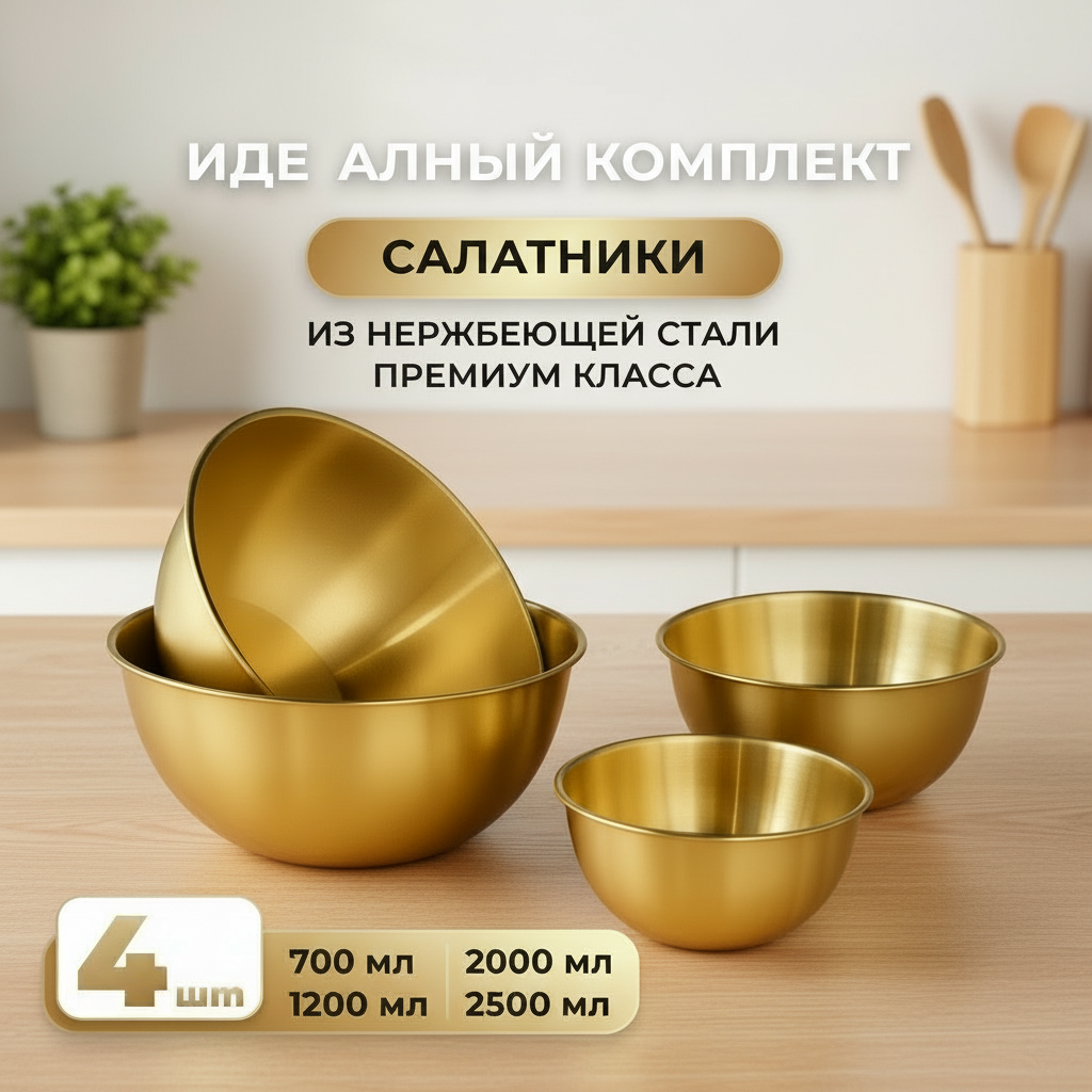 Набор 4 золотые миски Shiny Kitchen 2 5 л нержавейка