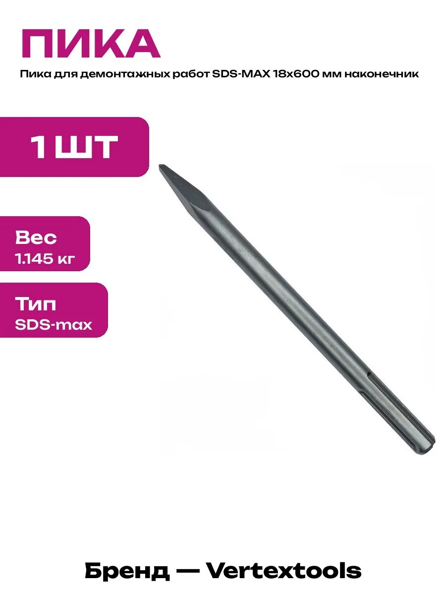 Зубило пикообразное SDS-MAX 18x600 мм для кирпичной кладки