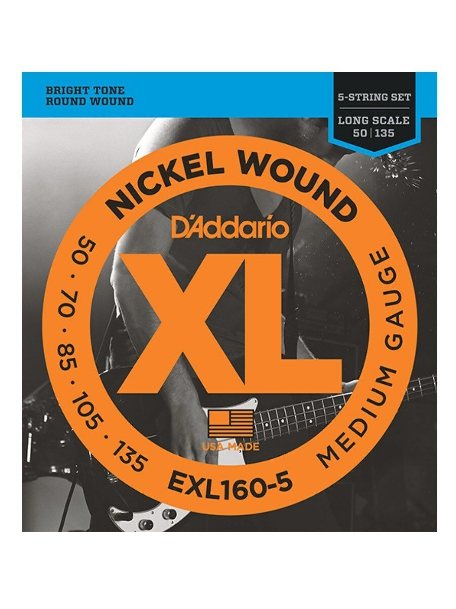 Струны для 5-струнной бас-гитары D`Addario EXL160-5XL 50-135