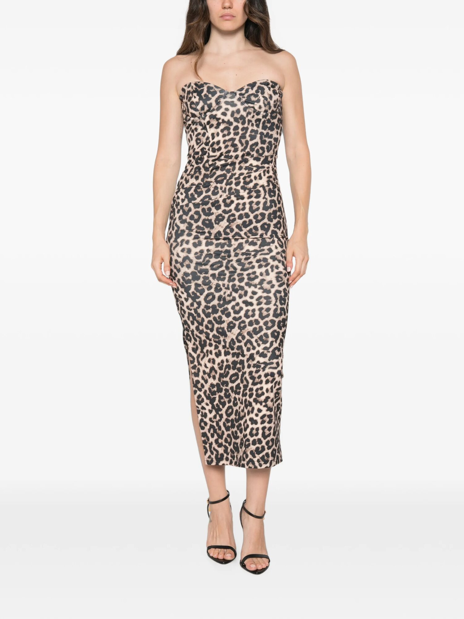 Платье TWENTY FOURHAITCH Leopard-print strapless midi dress, размер 42 — фото 1