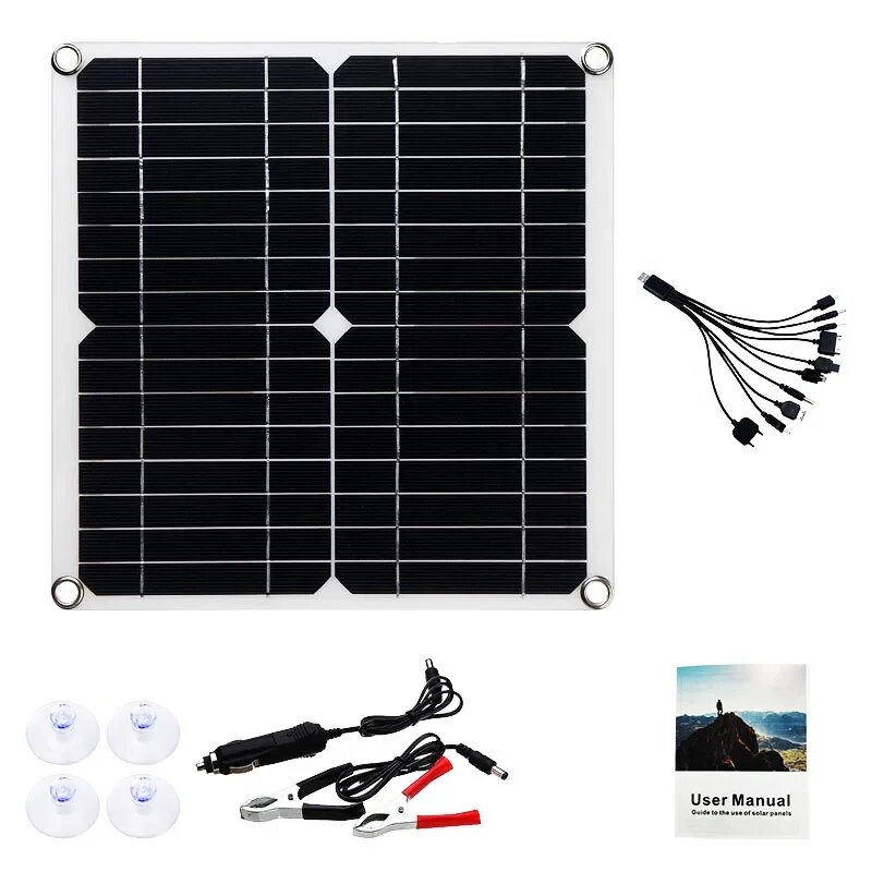 Солнечная панель 50W, 6 кабелей, 4 присоски, 100A