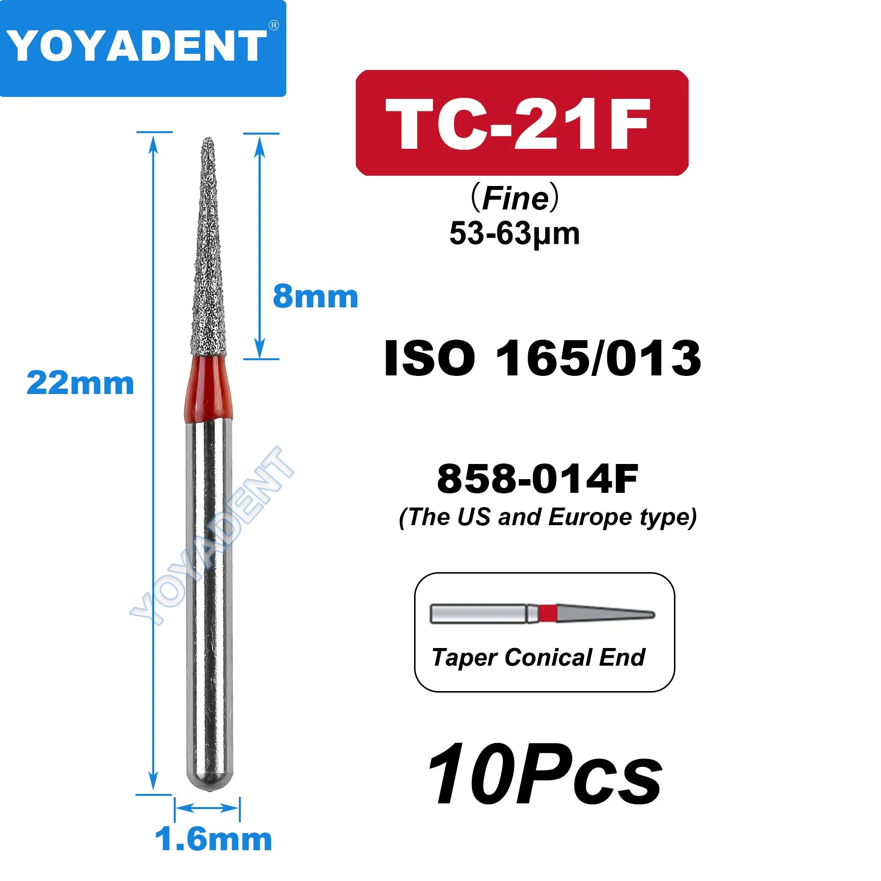 YOYADENT Алмазные стоматологические боры 1.6 мм 10 шт. TC-21F 10Pcs