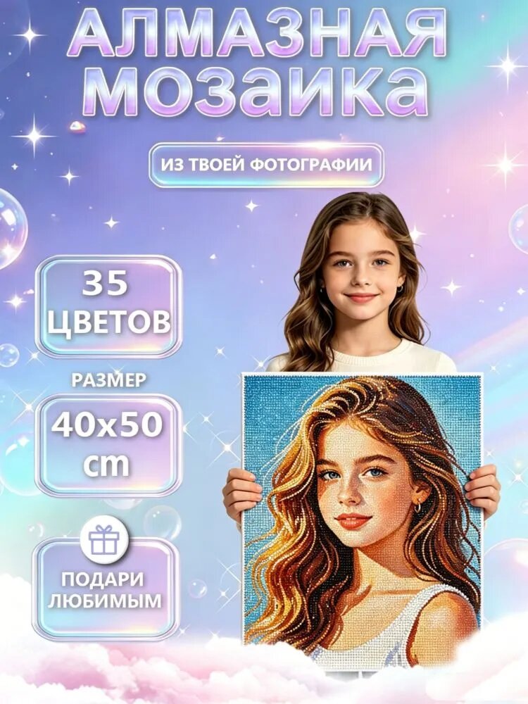 Алмазная мозаика по фото 40x50 cm квадратные бриллианты, Картина алмазная, безрамная конструкция