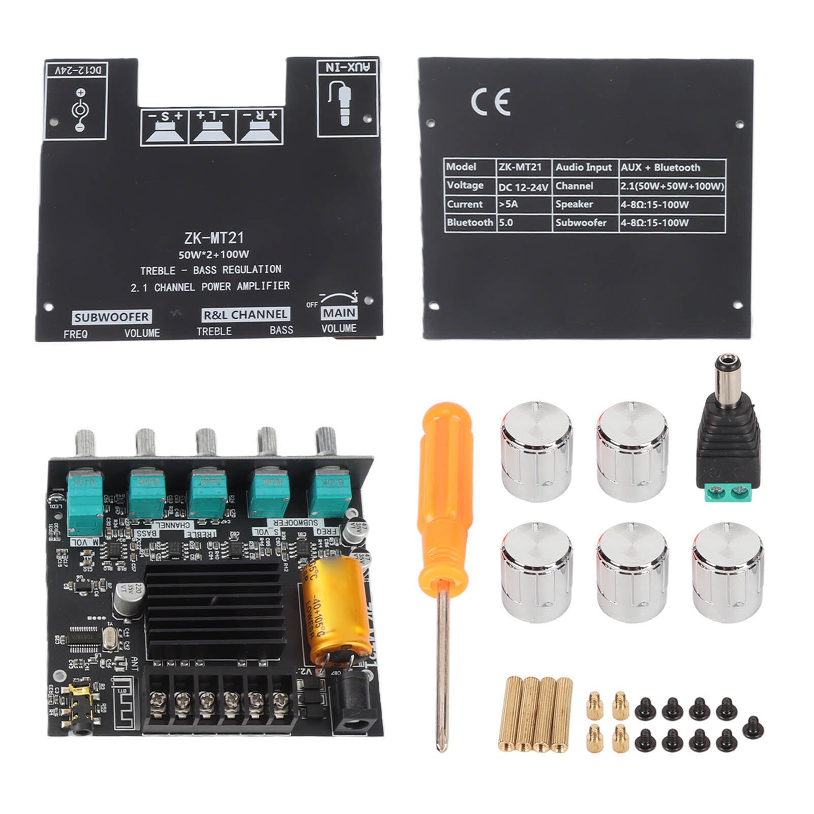 ZK MT21 Bluetooth Power Poard Poard 2.1 канал DC 12V -24V Модуль звукового усилителя для динамика 20-100 Вт 4–8 Ом динамика