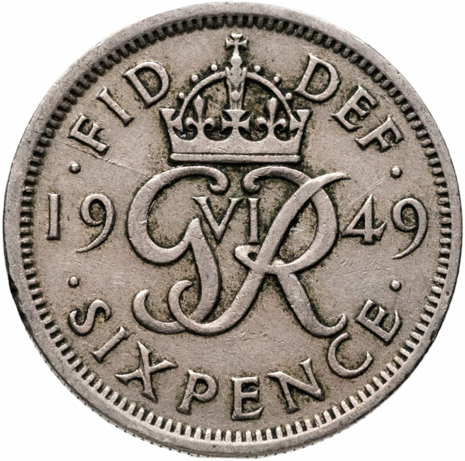 Великобритания 6 пенсов pence 1949, Мельхиор медь-никель, в сохранности VF-XF