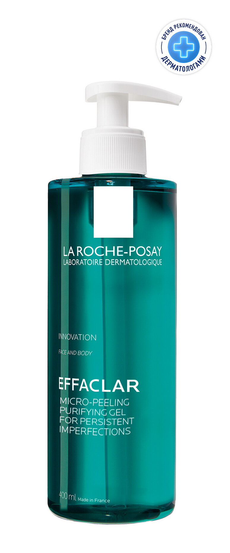 La Roche-Posay Effaclar Микроотшелушивающий очищающий гель для лица и тела от прыщей, черных точек и постакне с салициловой кислотой, для умывания жирной, проблемной кожи, 400 мл