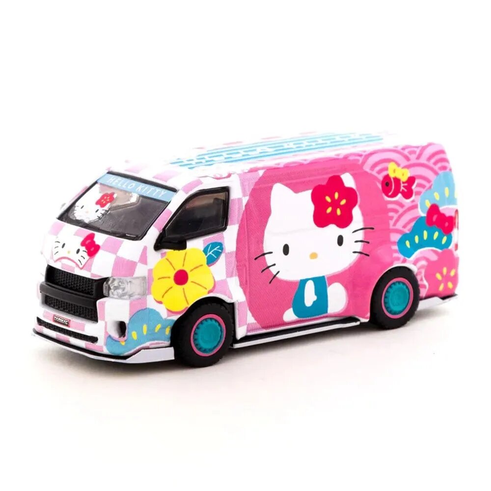 Машинка Tarmac Works 1/64 Toyota Hiace Widebody Hello Kitty Capsule Summer Festival Diecast Scale Model Car