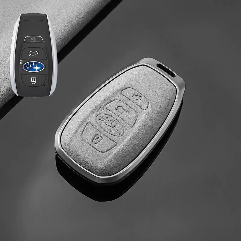Ключ-кольцо для Subaru - Патинированный алюминиевый сплав с серой замшей кожаной одиночной оболочкой для автомобильных