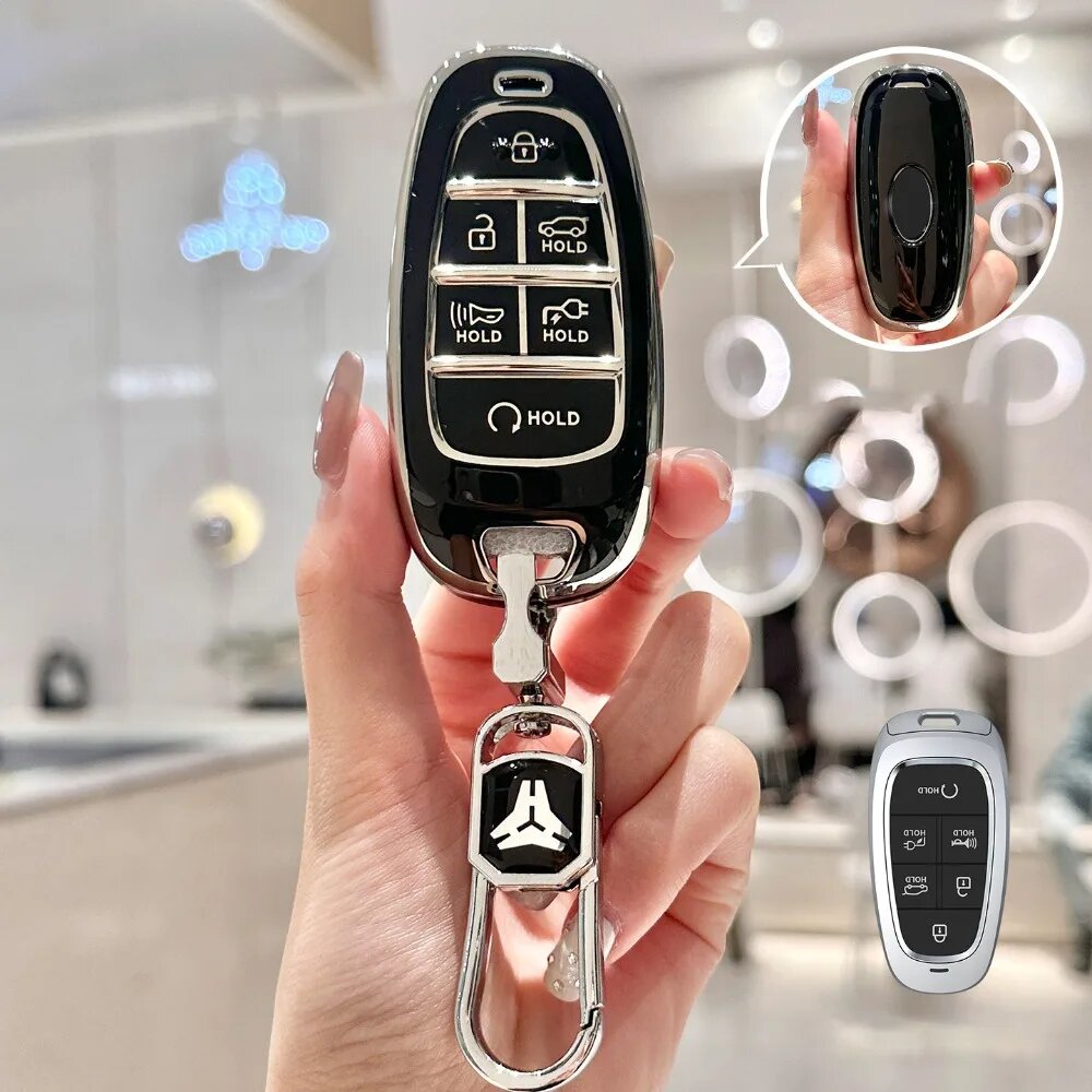 Чехол для 6-кнопочного смарт-ключа из ТПУ для Hyundai Sonata, Nexo, DN8, Santa Fe TM, Tucson NX4, Staria, Ioniq – Автоаксессуары