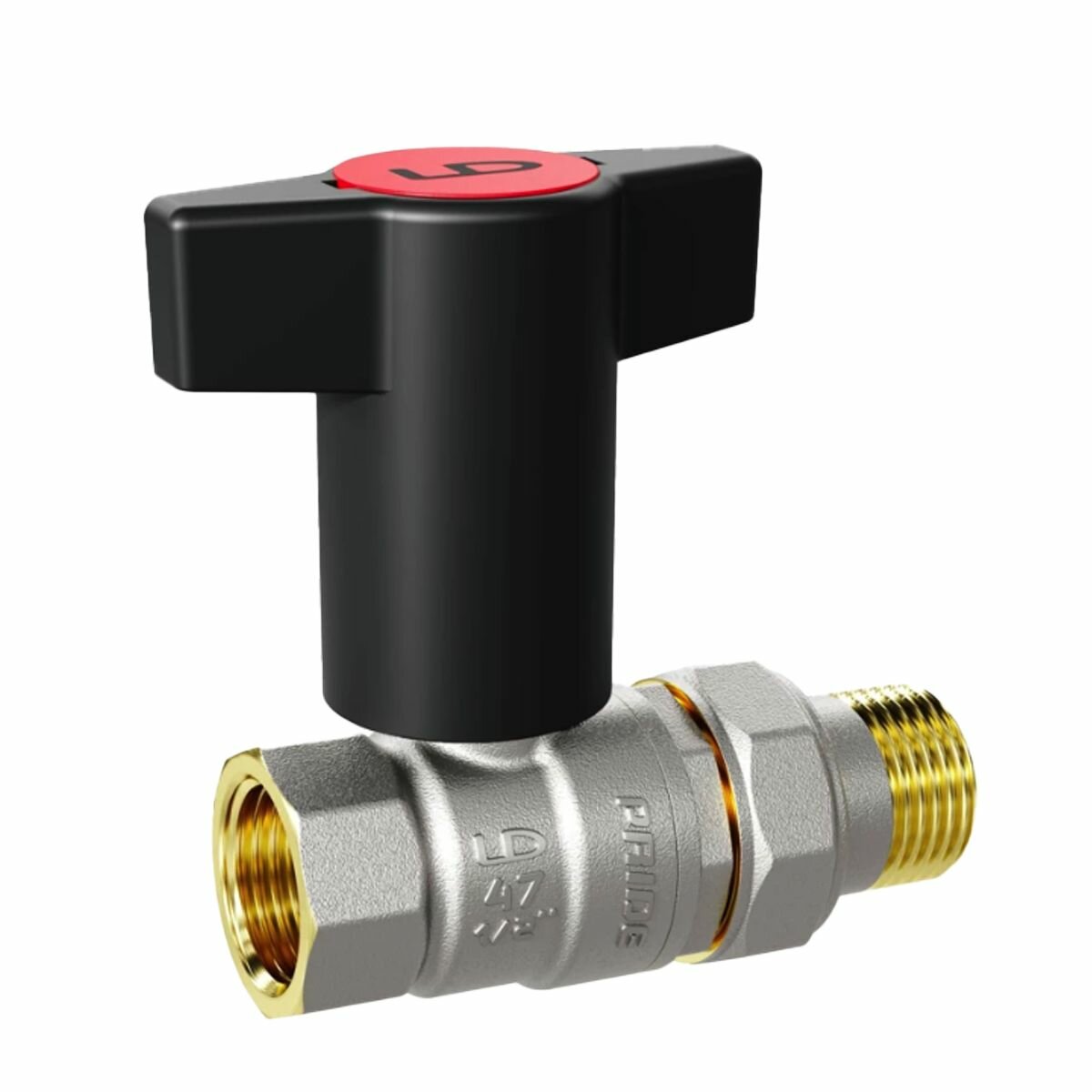 Кран шаровой с американкой полнопроходной (Т-рукоятка) LD Pride 1/2" (10) (Р-О)