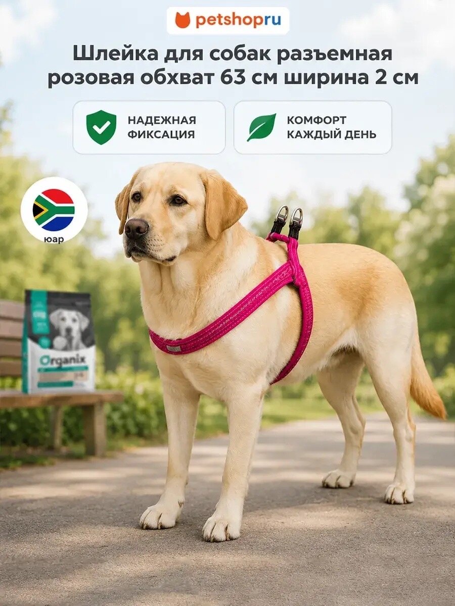 Шлейка разъемная "Utility" для собак малых и средних пород, розовая (ЮАР)