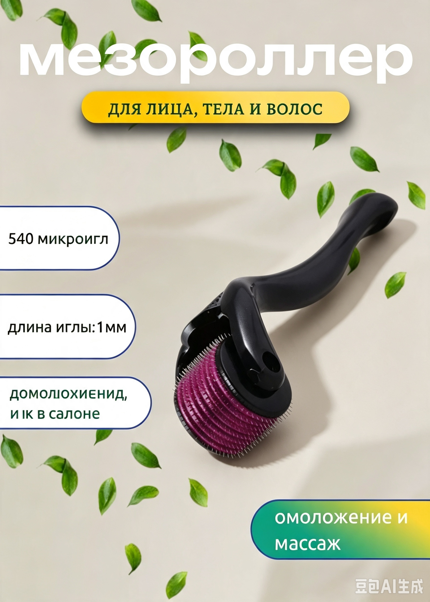 Мезороллер 540 микроигл длина иглы 1 мм для лица тела и волос домашний косметический роллер для омоложения кожи