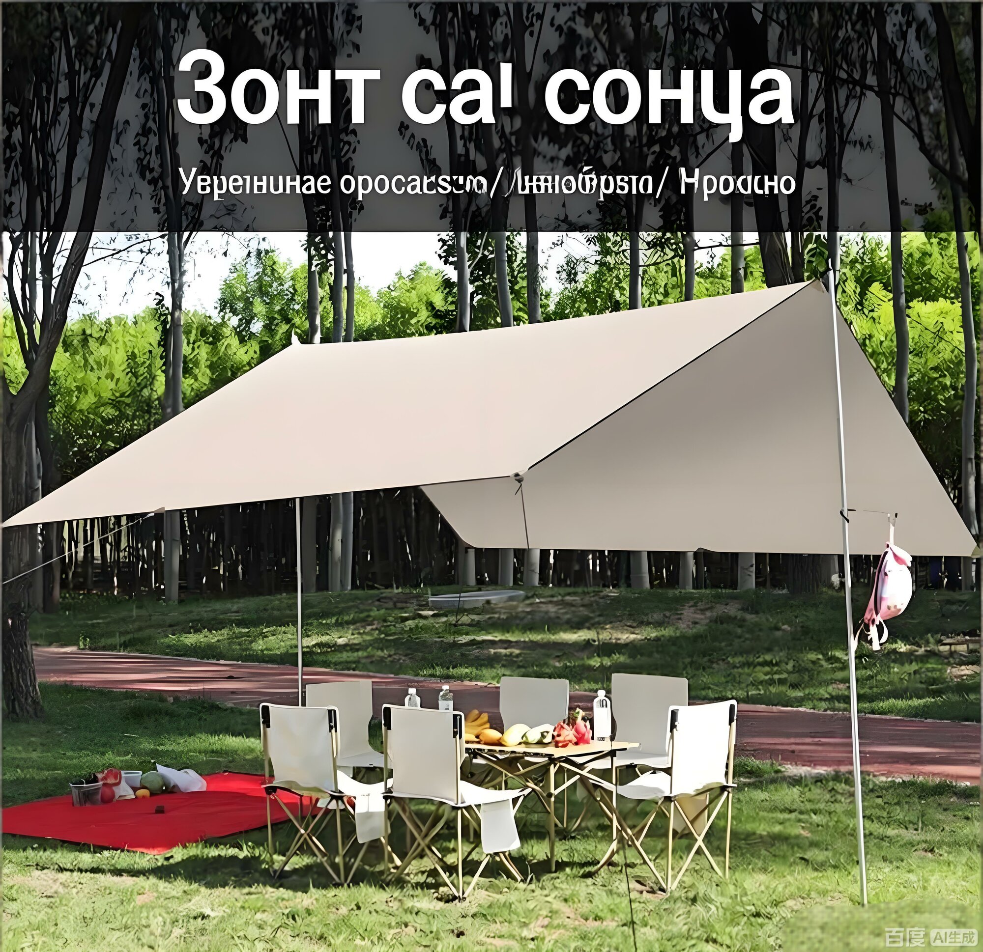 Тент туристический, полиэстер, быстросборный, 3x3 м, светло-бежевый