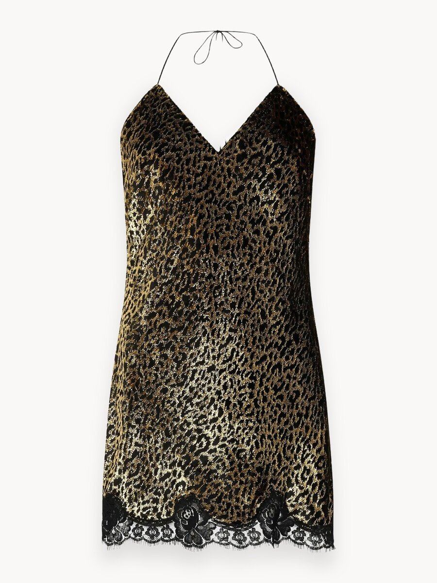 Платье Leopard-print lace slip dress