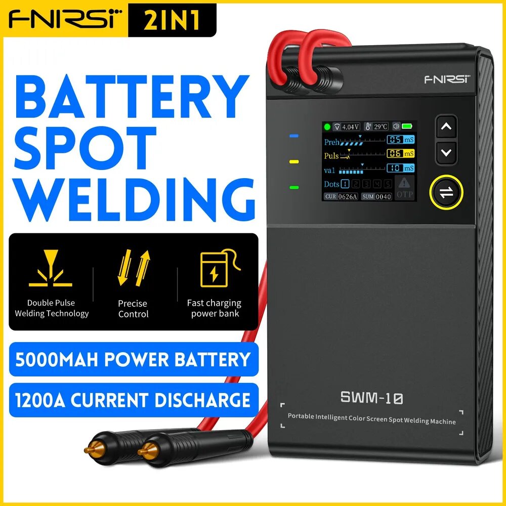 FNIRSI SWM-10 Споттер 2 в 1 портативный аппарат для точечной сварки, 1200A, 5000 мАч аккумулятор, интеллектуальный экран