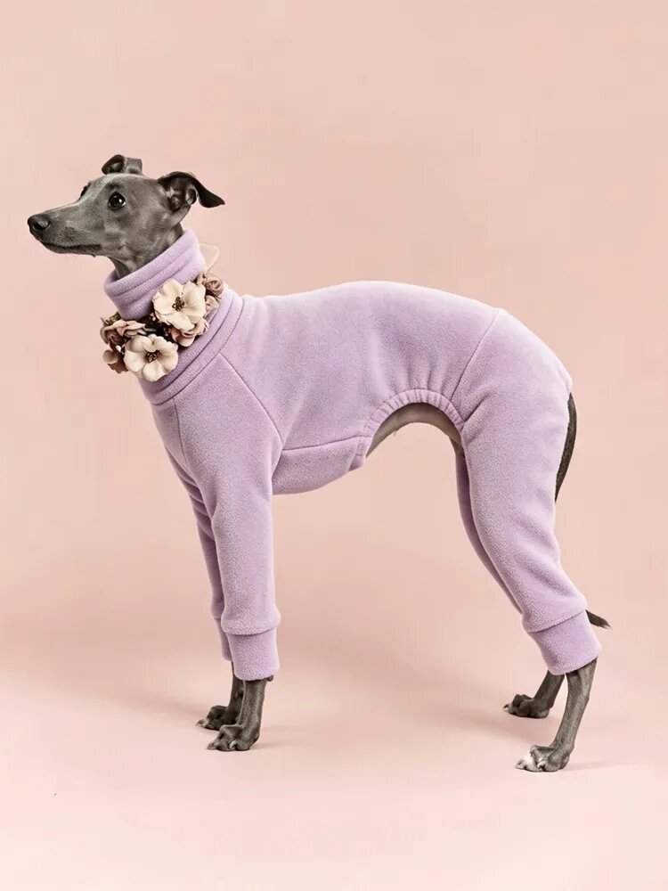 Осенне-зимний комбинезон для собак из фиолетового флиса polar fleece, Уиппет/Левретка/Бедлингтон терьер, Подходит для собак разных размеров, например, с длиной спины от 30см до 59 см