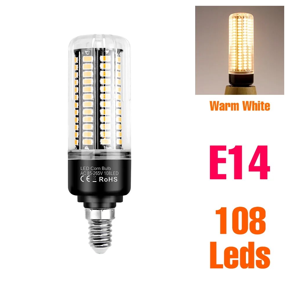 Светодиодная лампа E14 15W Warm White 108 Leds