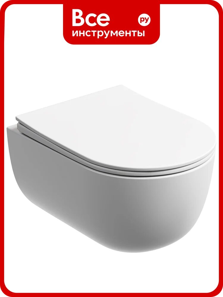 Подвесной унитаз Ceramicanova Modena Rimless, цвет белый матовый, глубокий смыв, с крепежом для полностью скрытого монтажа, ультратонким сидением и крышкой CN6063MW