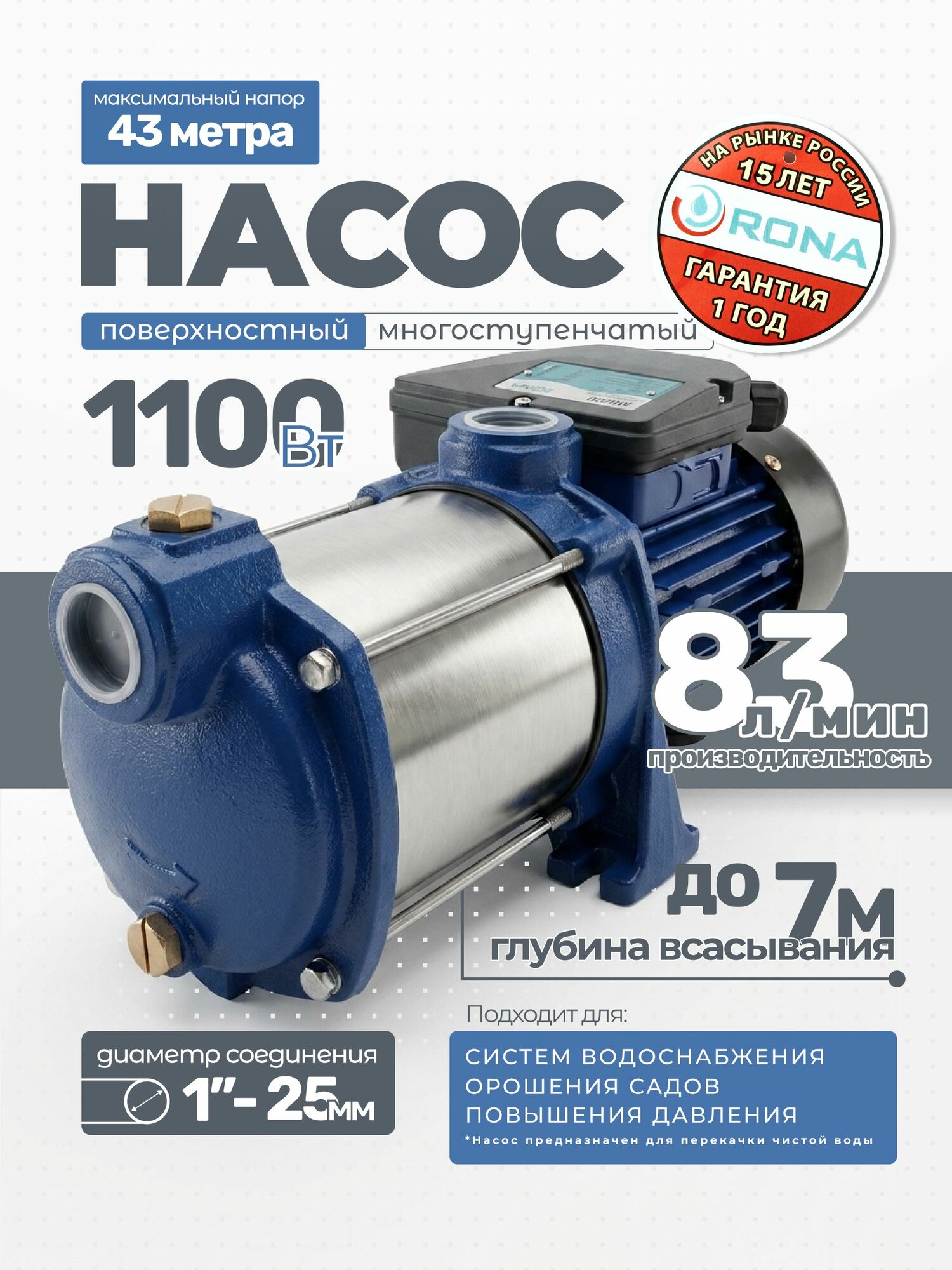 Насос самовсасывающий поверхностный многоступенчатый MH1100 с медной намоткой