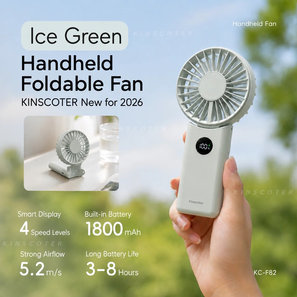 Kinscoter Handheld Fan Ice Green 1800mAh