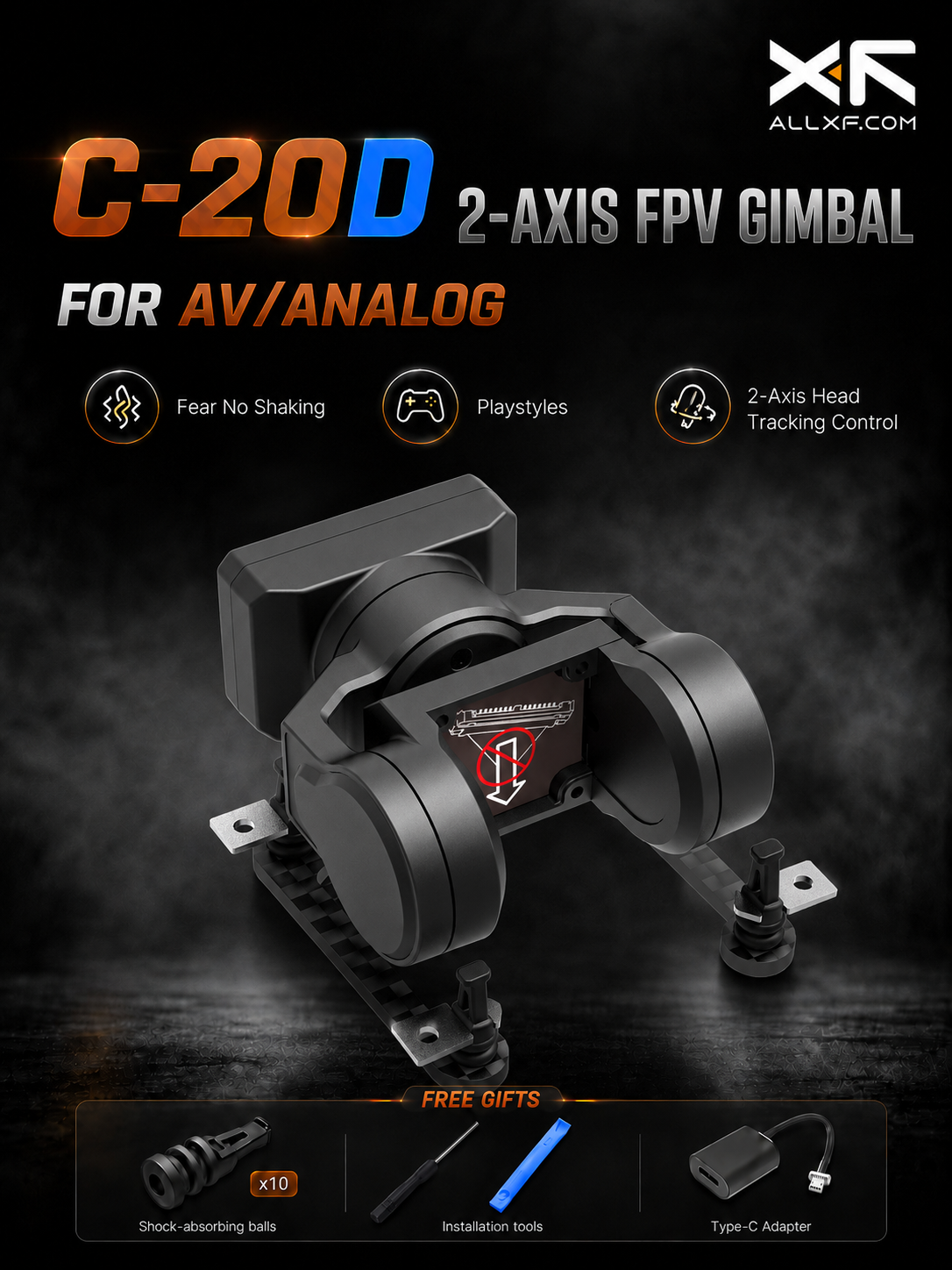 AllXF-C-20D Горизонтальный 2-осевой-стабилизатор Гимбал Gimbal для камеры сверхлегкий