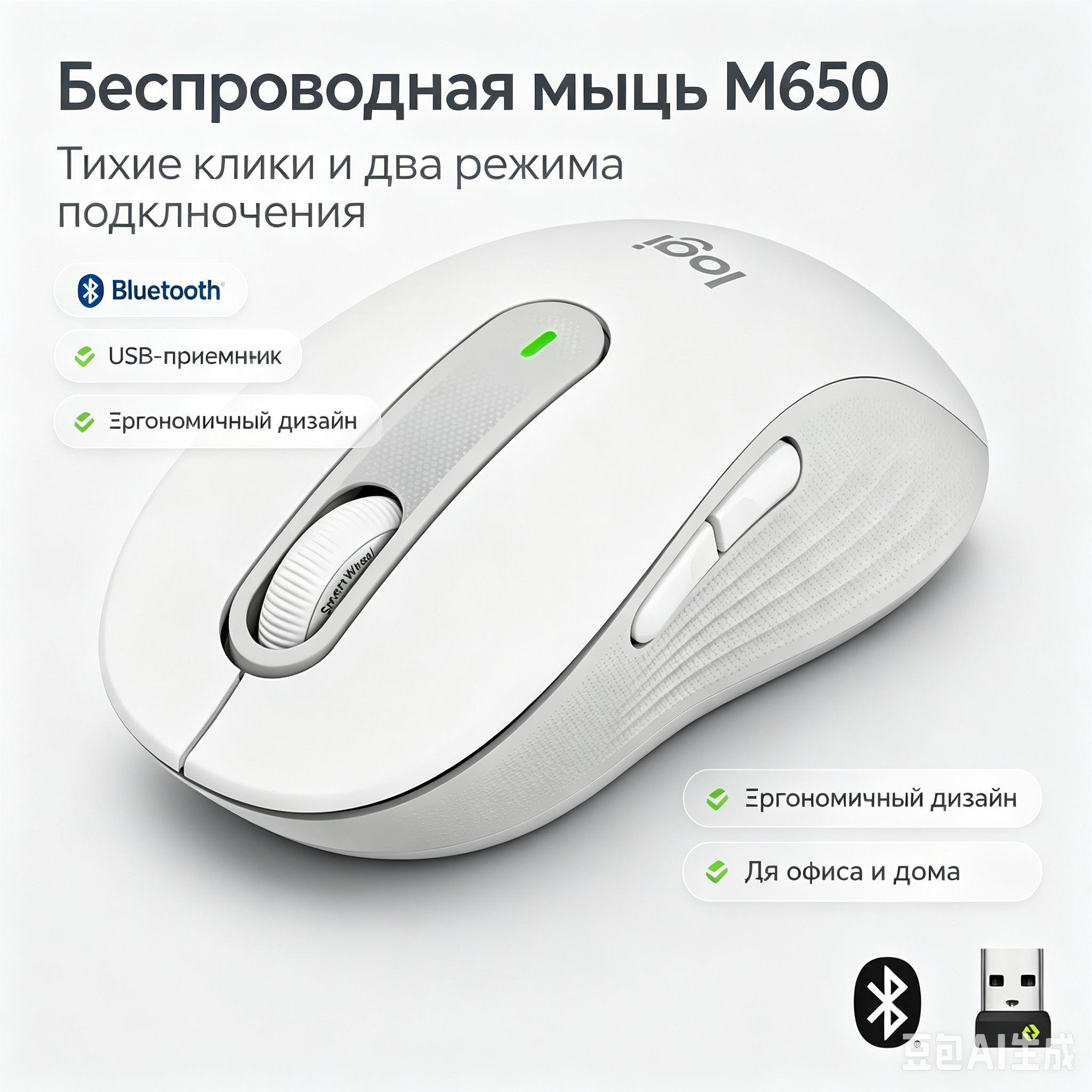 Мышь беспроводная Logitech Signature M650, белый