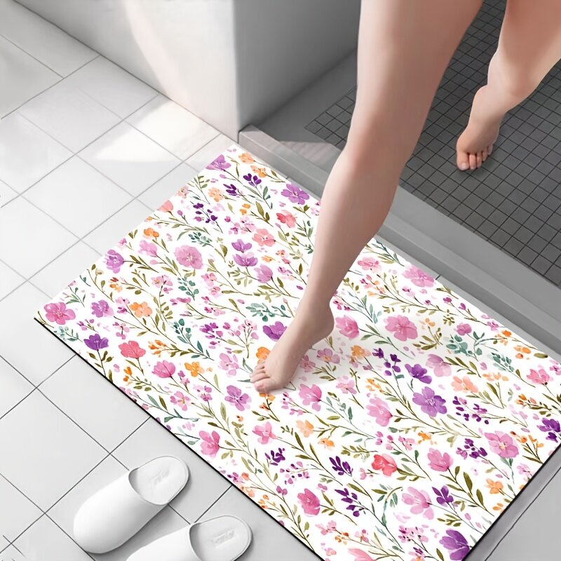 Диатомитовый коврик с разноцветным акварельным цветочным узором, 50x80 см, для кухни, спальни, гостиной, ванной и кабинета, легкий, мягкий, подходит для ручной и машинной стирки