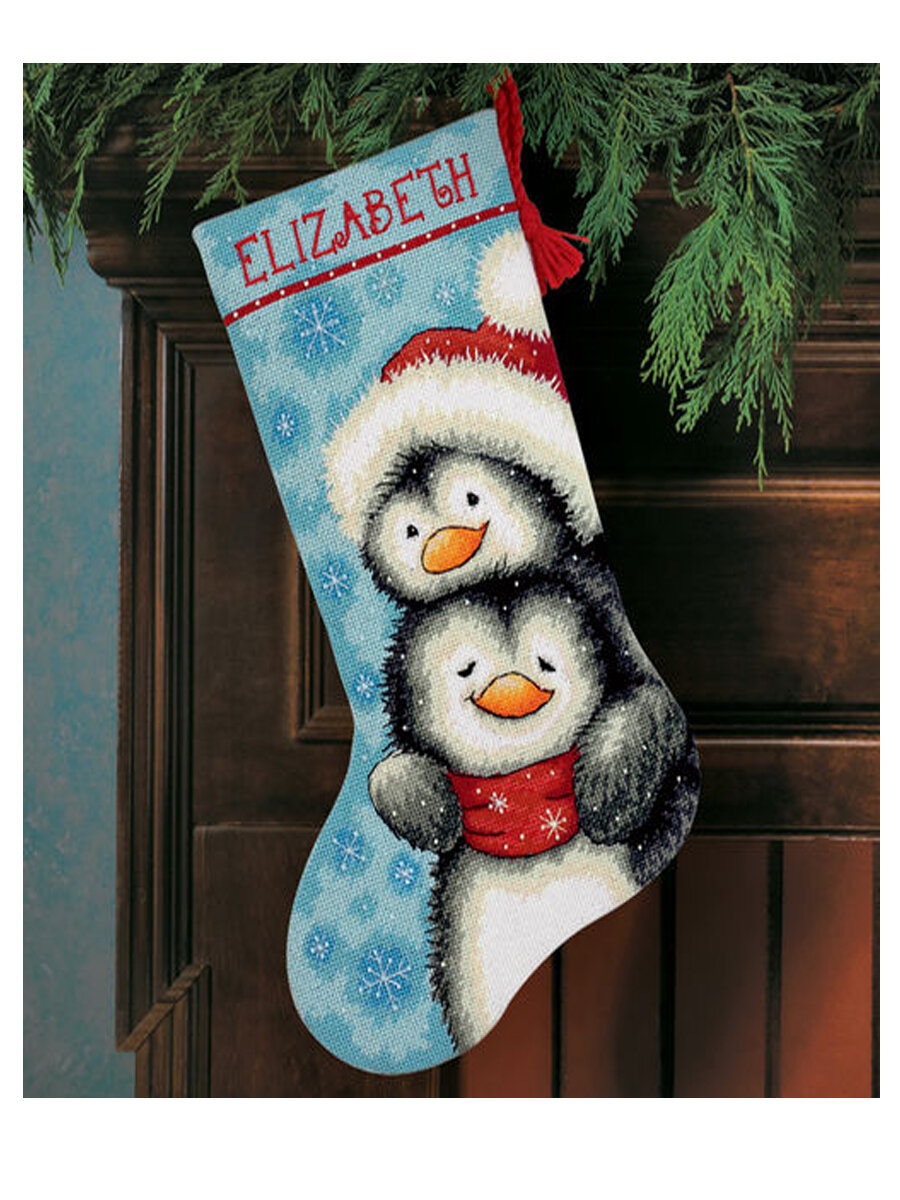 71-09144 Набор для вышивки гобелен, чулок Обнимающиеся пингвины , Hugging Penguins DIMENSIONS