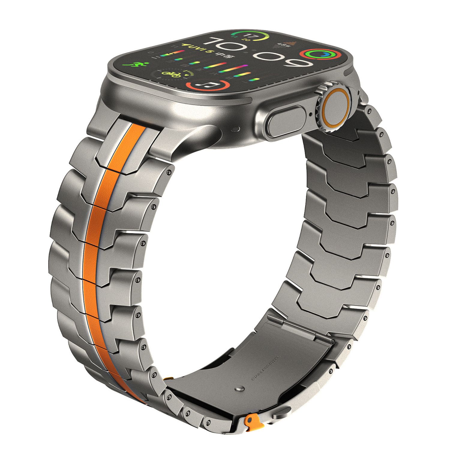 Браслет для часов Apple из чистого титана с магнитной застежкой. Gray matte+orange